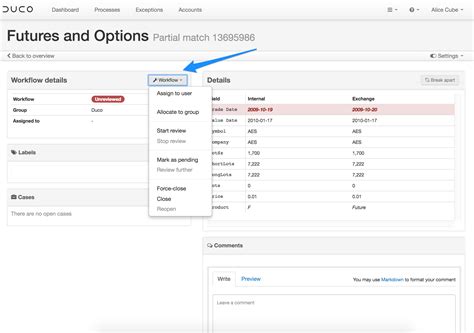 running a process using the exceptions workflow duco