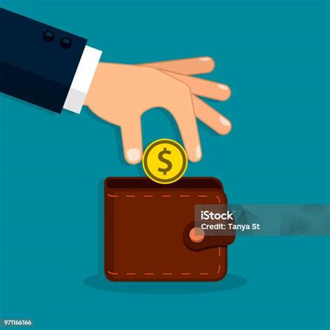 손 지갑 또는 지갑에 동전을 넣어입니다 격리 된 색상 평면 스타일 일러스트 벡터 소득 개념 가득 찬에 대한 스톡 벡터 아트 및 기타 이미지 Istock