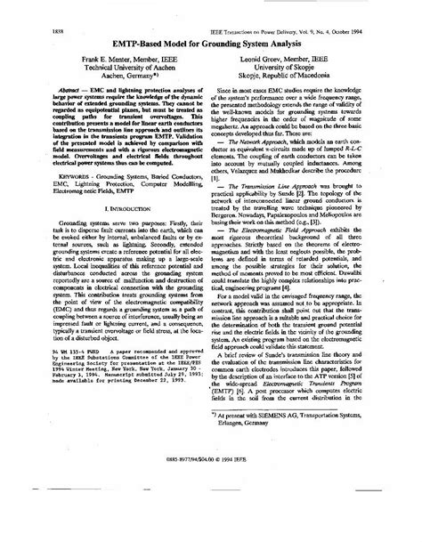 Pdf Emtp Based Model For Grounding System Analysis … Mk Wp Content Uploads 2017 11 3