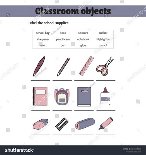 Editable Illustrated Classroom Objects Template Stock Vector Royalty