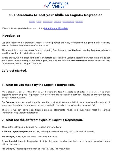 Logistic Regression Interview Prep Pdf Regression Analysis Logistic Regression