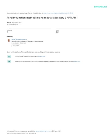 Pdf Penalty Function Methods Using Matrix Laboratory Matlab