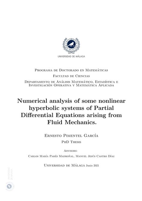Pdf Numerical Analysis Of Some Nonlinear Hyperbolic Systems Of Partial Differential Equations