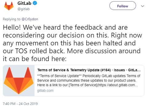 Gitlab Backtracks On Forced Tracking After Negative Feedback