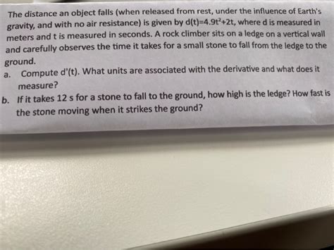 Solved The Distance An Object Falls When Released From Chegg Com