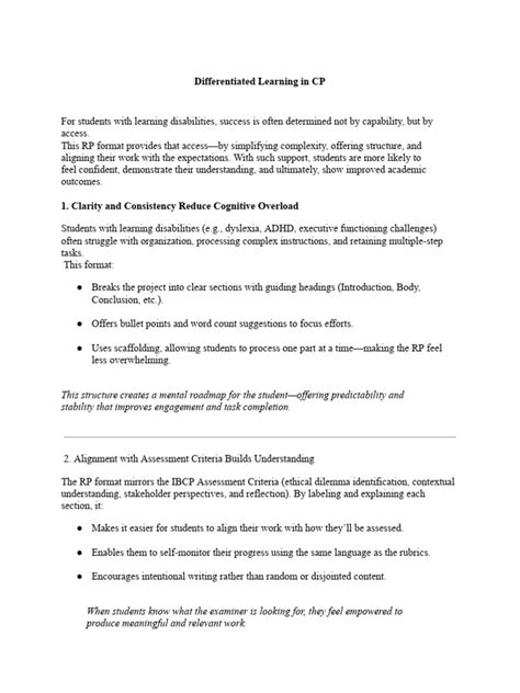 Structured Rp Template For Learning Support Pdf Learning Disability