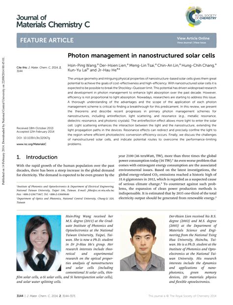 Pdf Photon Management In Nanostructured Solar Cells