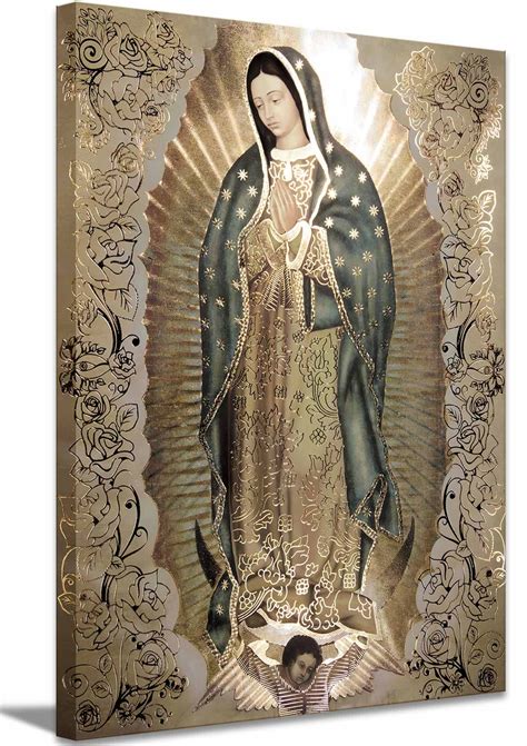 Large Framed Our Lady Of Guadalupe Portrait Canvas Wall Art Decor