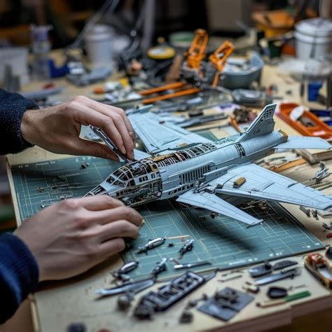 A Person Assembling A Model Airplane Premium Ai Generated Image