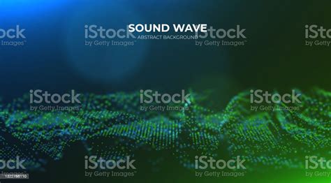 동적 파란색과 녹색 입자 파 추상사운드 시각화 플로우 디지털 구조 메시 환경 또는 그리드 데이터 기술 0명에 대한 스톡 벡터