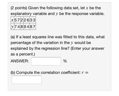 solved 2 points given the following data set let x be the
