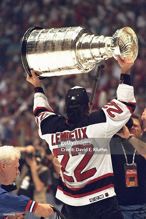 Rear View Of New Jersey Devils Claude Lemieux Victorious With Stanley