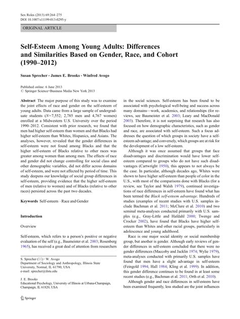 Pdf Self Esteem Among Young Adults Differences And Similarities