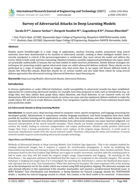 Survey Of Adversarial Attacks In Deep Learning Models By Irjet Journal Issuu