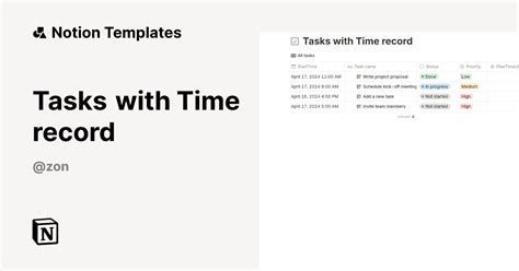 Tasks with Time record Template | Notion Marketplace