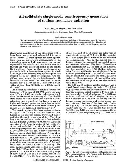 Pdf All Solid State Single Mode Sum Frequency Generation Of Sodium