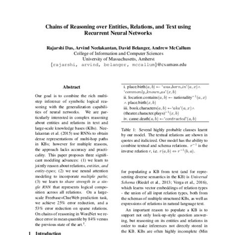 Chains Of Reasoning Over Entities Relations And Text Using Recurrent Neural Networks Acl