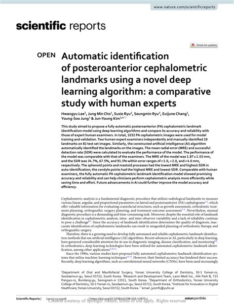 Pdf Automatic Identification Of Posteroanterior Cephalometric Landmarks Using A Novel Deep