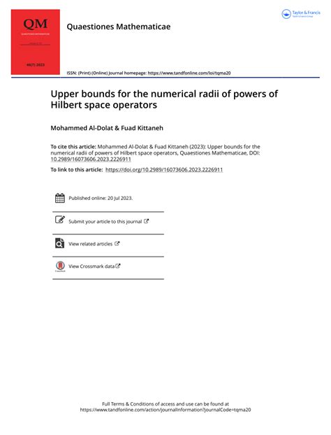 Pdf Upper Bounds For The Numerical Radii Of Powers Of Hilbert Space