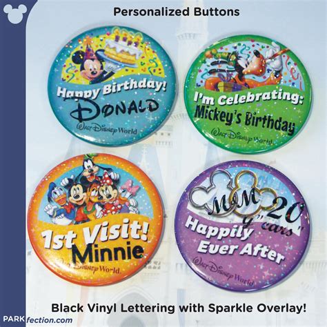 Personalized Disney World Button Black Vinyl Text With Sparkle Overlay Happy Birthday Im