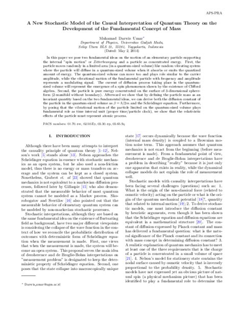 Pdf A New Stochastic Model Of The Causal Interpretation Of Quantum