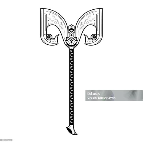 추상 검정 간단한 라인 금속 전투 도끼 블레이드 무기 낙서 윤곽 요소 벡터 디자인 스타일 스케치 전쟁 전투에 대 한 흰색 배경 일러스트에 격리 개념에 대한 스톡 벡터 아트