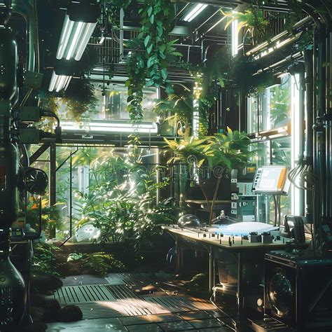 Biointegrated Laboratory Lush Greenery Meets Industrial Tech Stock