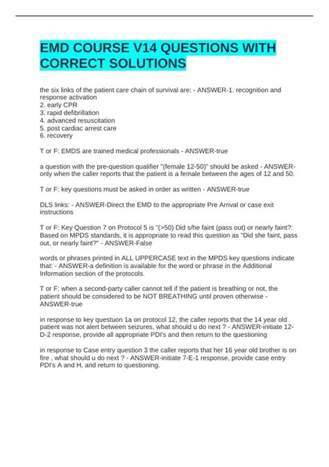 Emd Course V14 Questions With Correct Solutions Emd Course V14 Stuvia Us