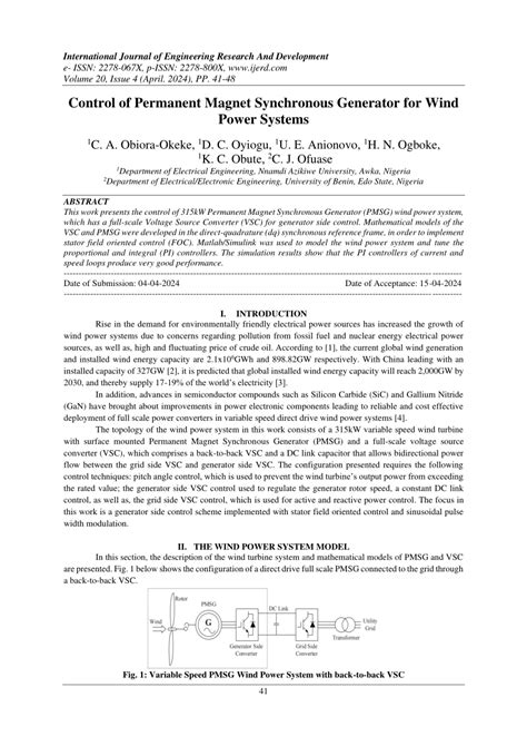Pdf Control Of Permanent Magnet Synchronous Generator For Wind Power