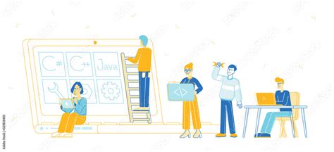 Front End Development Concept Developers Create Web Interface Coding And Programming On Laptop