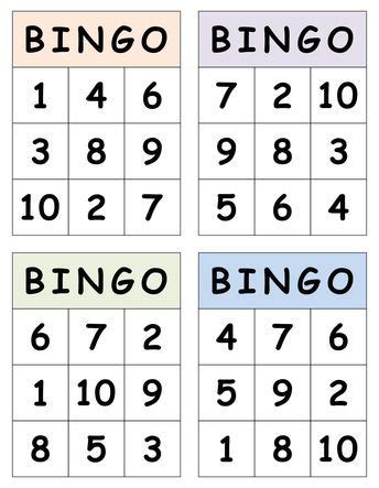 Cartelas De Bingo Com Os Números Até 10 Para A Educação Infantil 0c