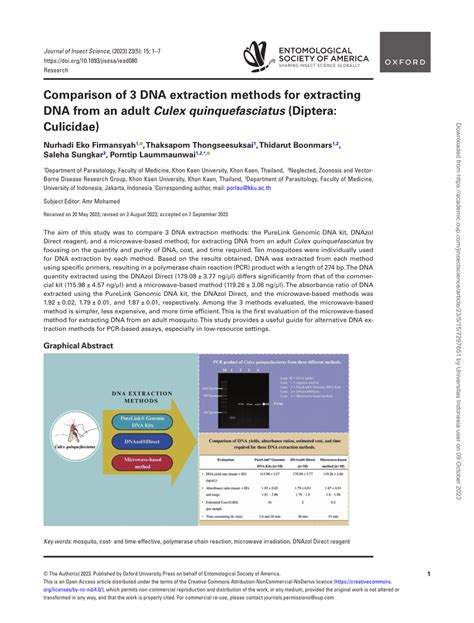 Pdf Comparison Of 3 Dna Extraction Methods For Extracting Dna From An