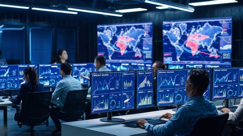Cybersecurity Operations Center With Monitors Stock Illustration