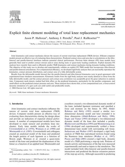 Pdf Explicit Finite Element Modeling Of Total Knee Replacement