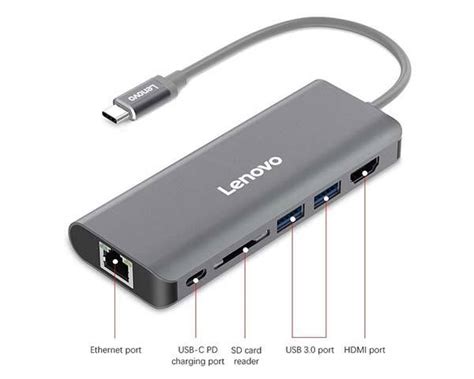 Lenovo Aluminum USB C Hub With Gigabit Ethernet Port HDMI Port And