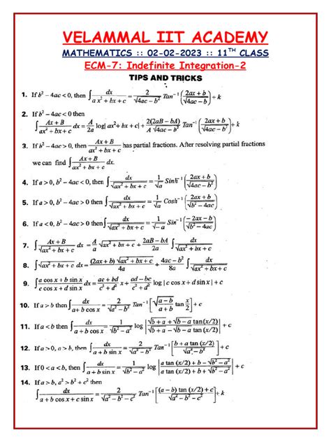 ecm 7 indefinite integration 2 03 02 23 11th 21 23 with key h and s 2
