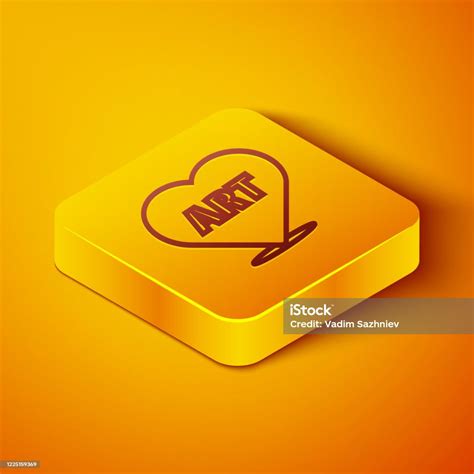 주황색 배경에 격리 된 텍스트 아트 아이콘이있는 등각 칭호 심장 노란색 사각형 버튼입니다 벡터 일러스트레이션 3차원 형태에 대한 스톡 벡터 아트 및 기타 이미지 Istock