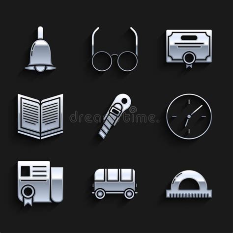 Set Stationery Knife School Bus Protractor Grid For Measuring Degrees Clock Certificate