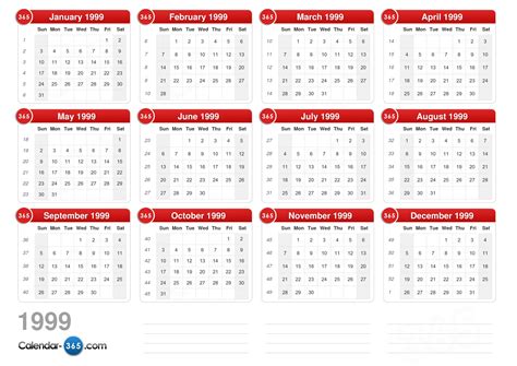 1999 Calendar