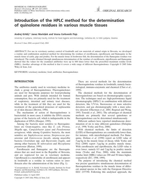Introduction Of The Hplc Method For The Determination Pdf