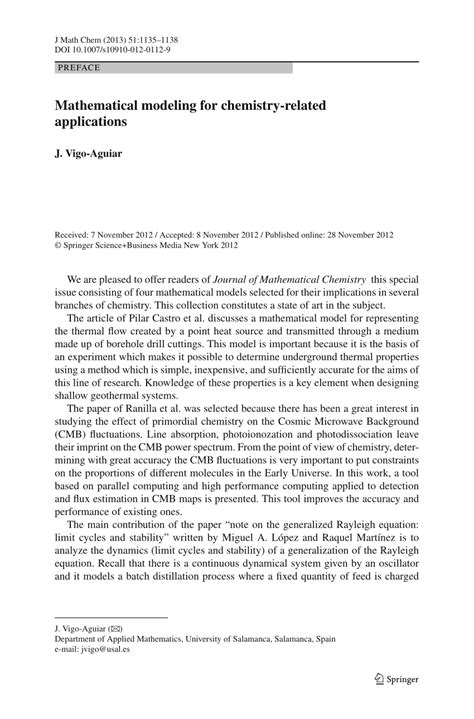 Pdf Mathematical Modeling For Chemistry Related Applications