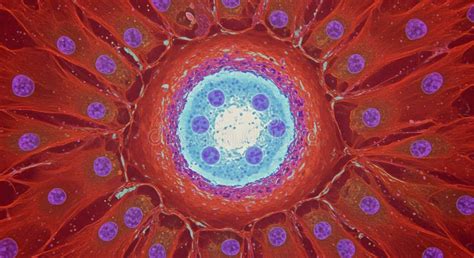 Abstract Microscopic Cellular Structure Vibrant Red And Blue Hues