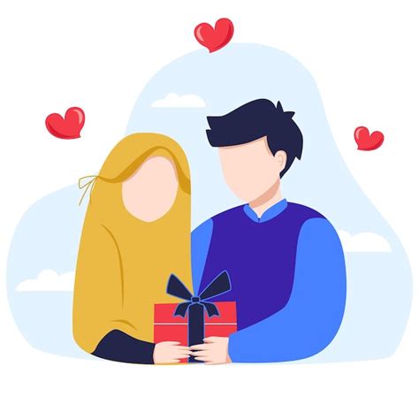 Glückliches Muslimisches Ehepaar Das Ein Geschenk Gibt Premium Vektor
