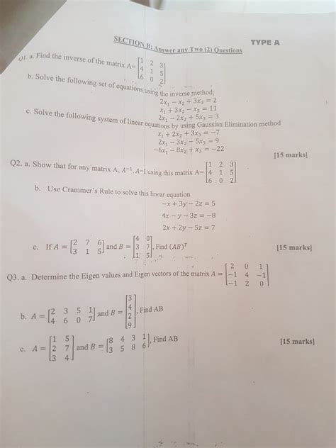 Section B Answer Any Two 2 Questions Type A Q1 A Find The Inverse