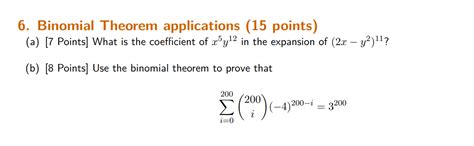 Solved 6 Binomial Theorem Applications 15 Points A 7 Chegg Com