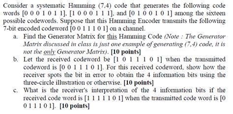 Consider A Systematic Hamming 74 ﻿code That
