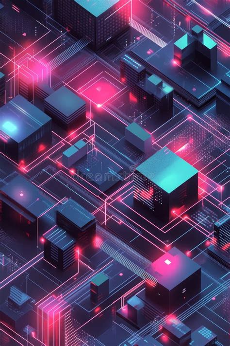 futuristic isometric design of a digital network with dynamic data flow