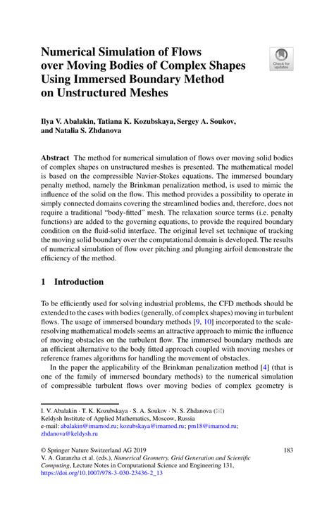 Pdf Numerical Simulation Of Flows Over Moving Bodies Of Complex