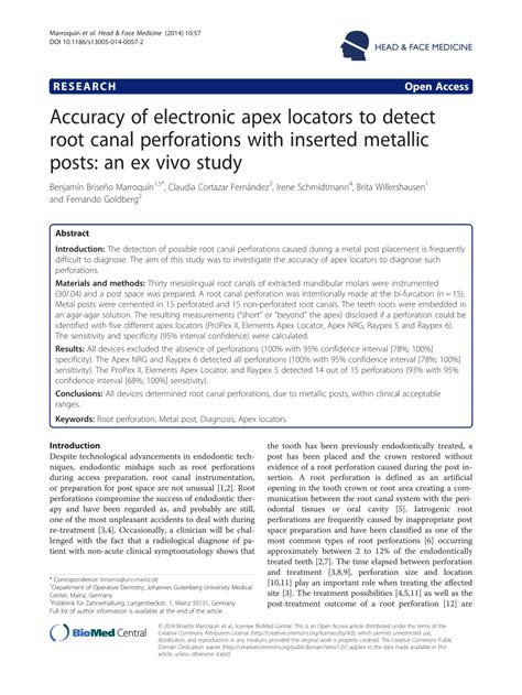 Pdf Accuracy Of Electronic Apex Locators To Detect Root Canal Perforations With Inserted