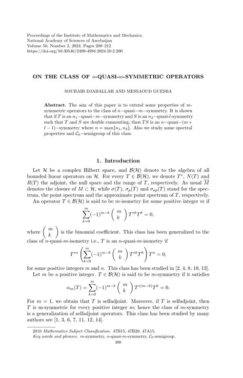 Pdf On The Class Of N Quasi M Symmetric Operators